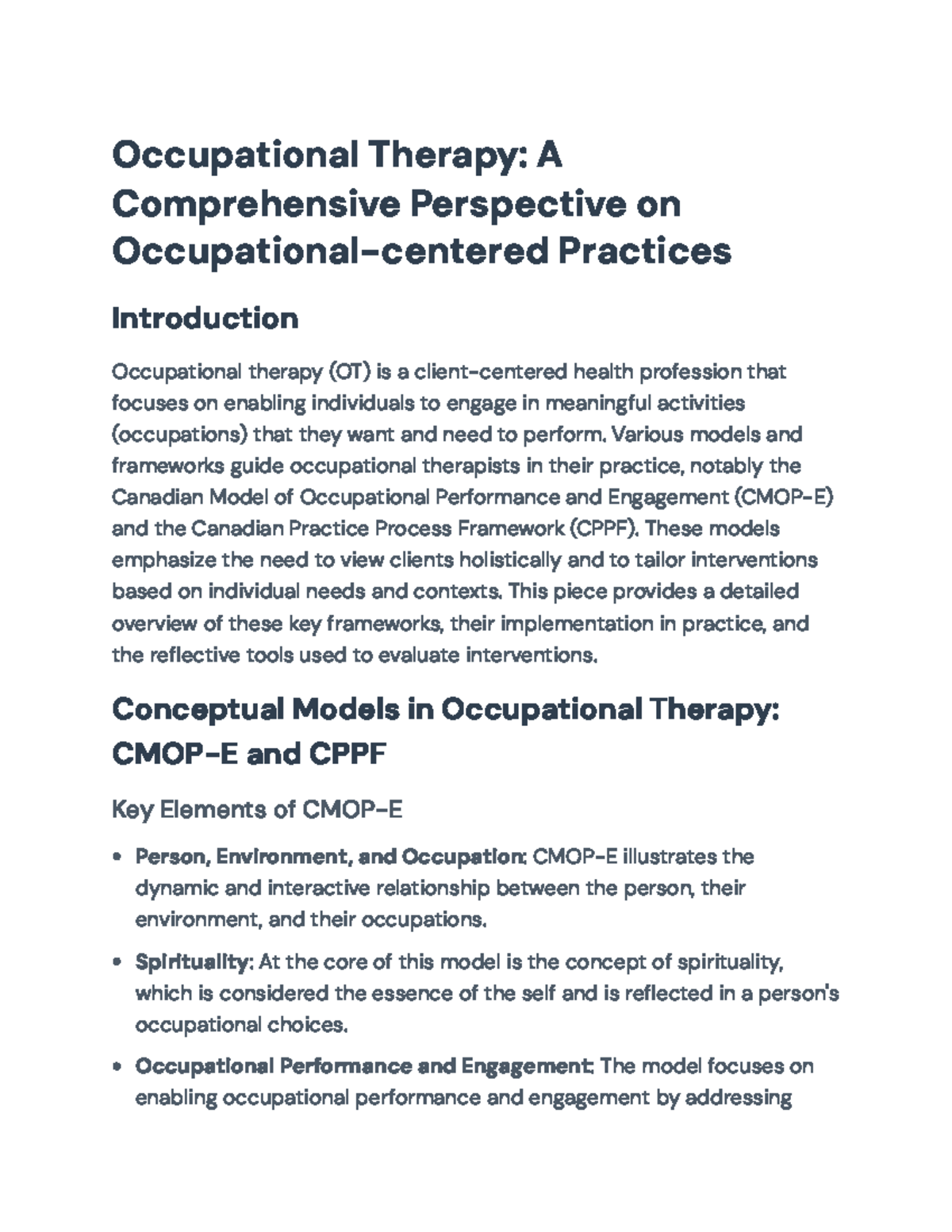 OT 101: Understanding Occupational-Centered Enablement Practices - Studocu