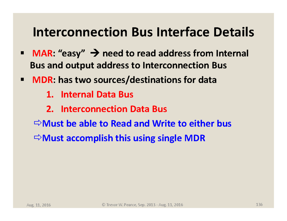 Interconnection Bus Interface Details: MAR & MDR Functionality (F16 ...