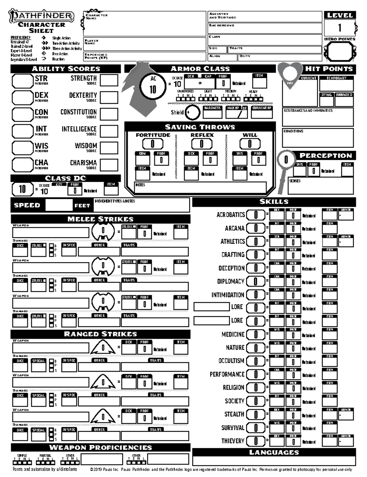 Character Sheet BW Form Fillable Auto Calc for Pathfinder - Studocu