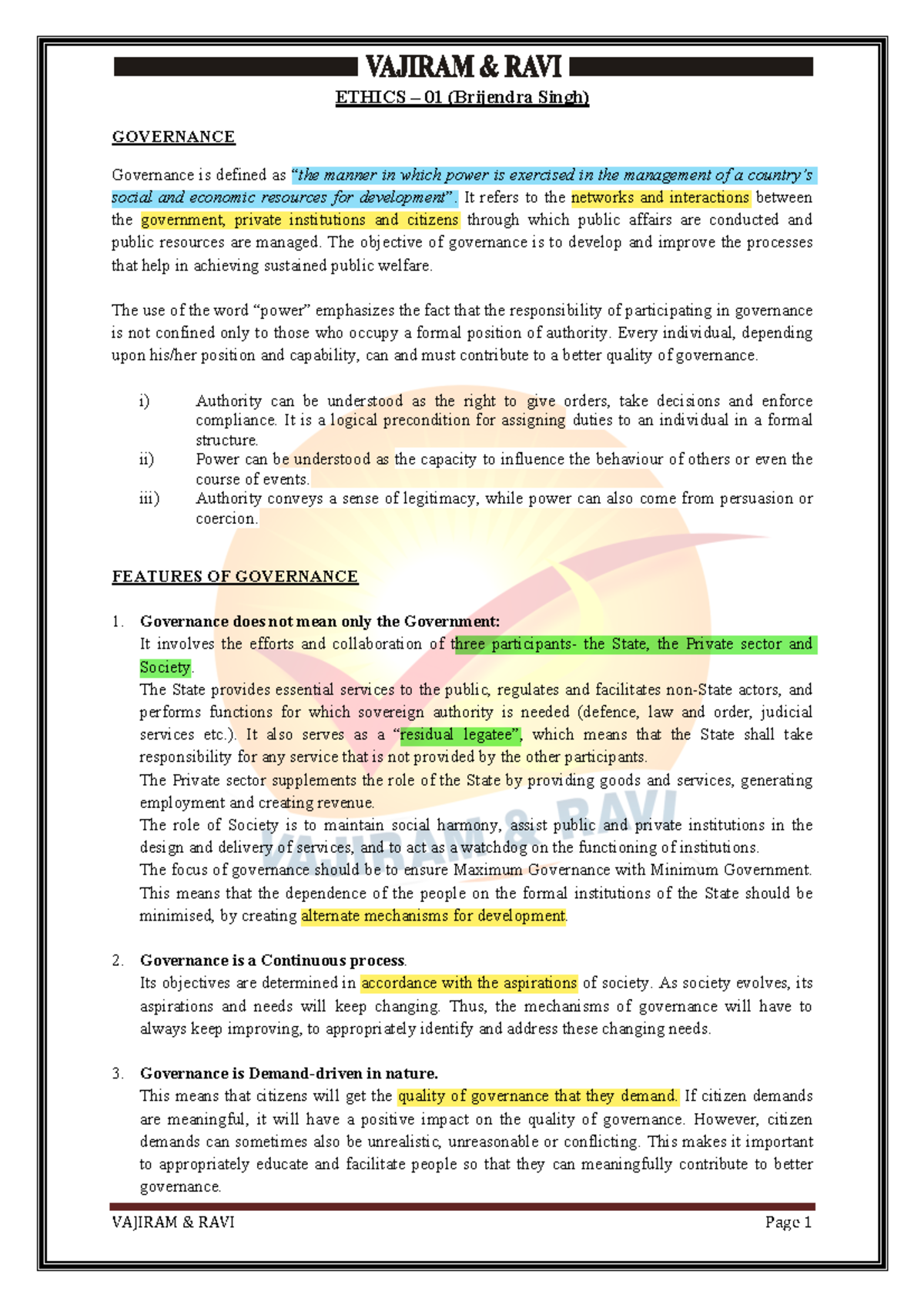 Ethics-01 Handout: Governance and Ethical Behaviour for UPSC - Studocu