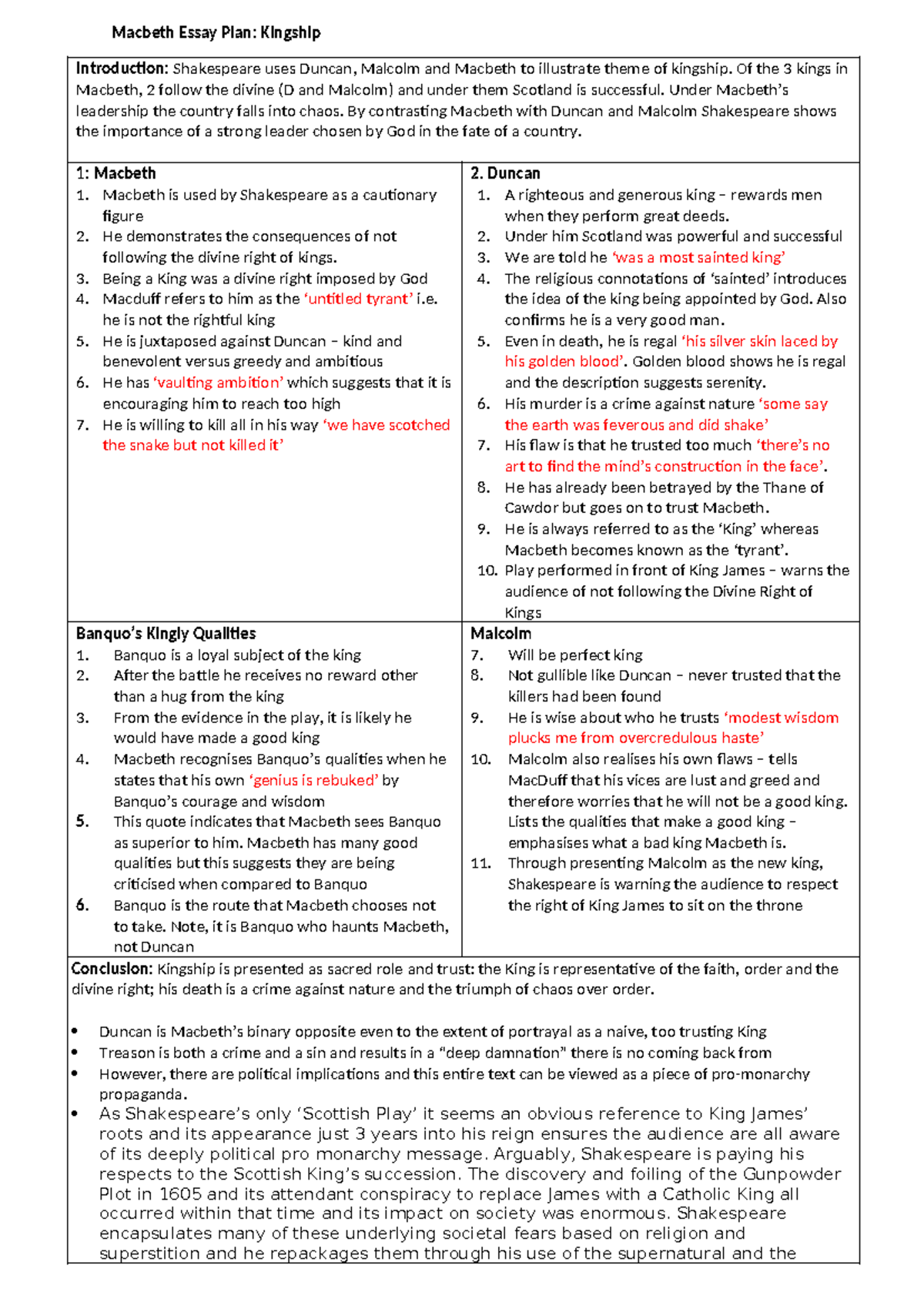 Macbeth Essay Plan: Analyzing Kingship and Divine Right in Literature ...