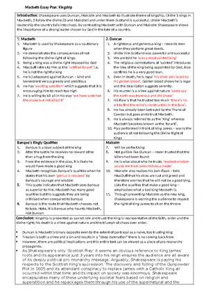 Macbeth Essay Plan Guilt Analysis and Character Reactions - Studocu