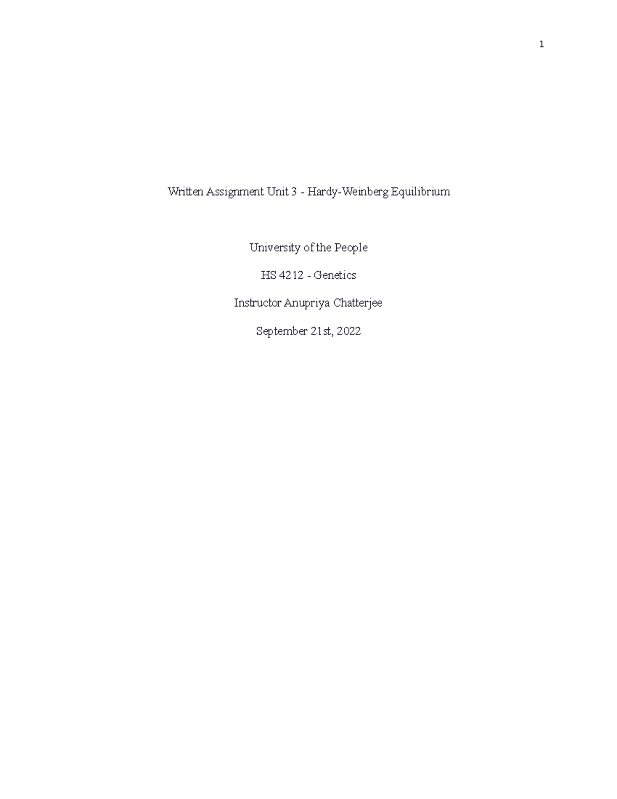 Written Assignment Unit 3 - Hardy-Weinberg Equilibrium Analysis - Studocu