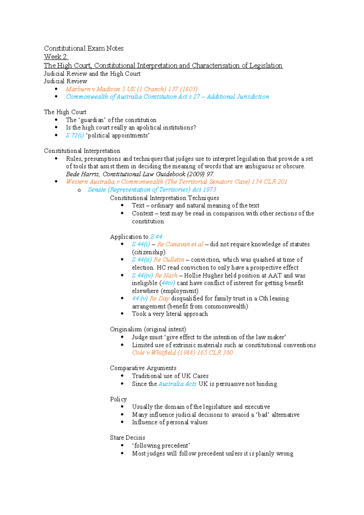 Constitutional Law Exam Notes (Weeks 2-8) - Key Cases & Concepts - Studocu