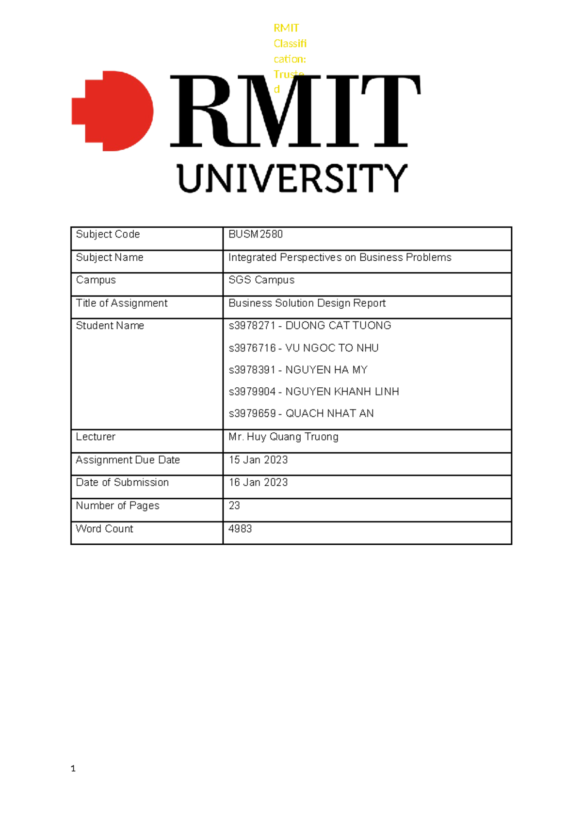 Business Solution Design Report - BUSM SGS G01 Team051 - Studocu