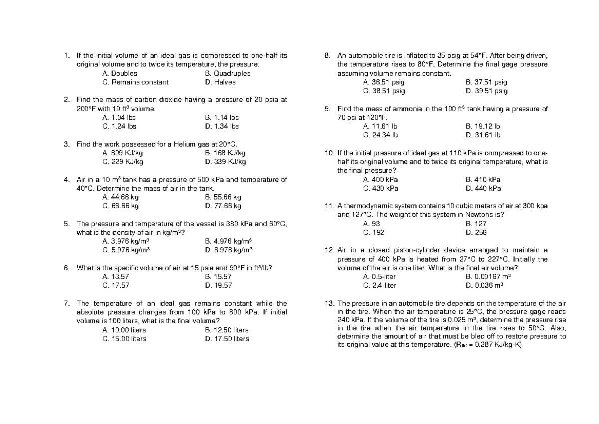 Ideal Gas Problems II - Practice Exercises and Solutions - Studocu