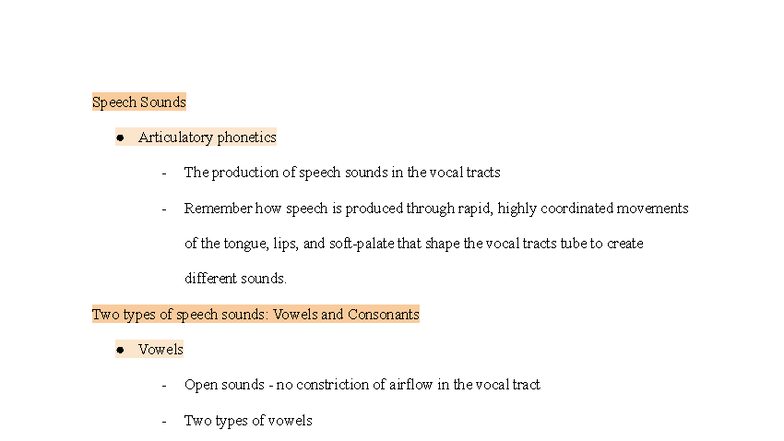 Speech Sounds Notes: Articulatory Phonetics Overview - Studocu