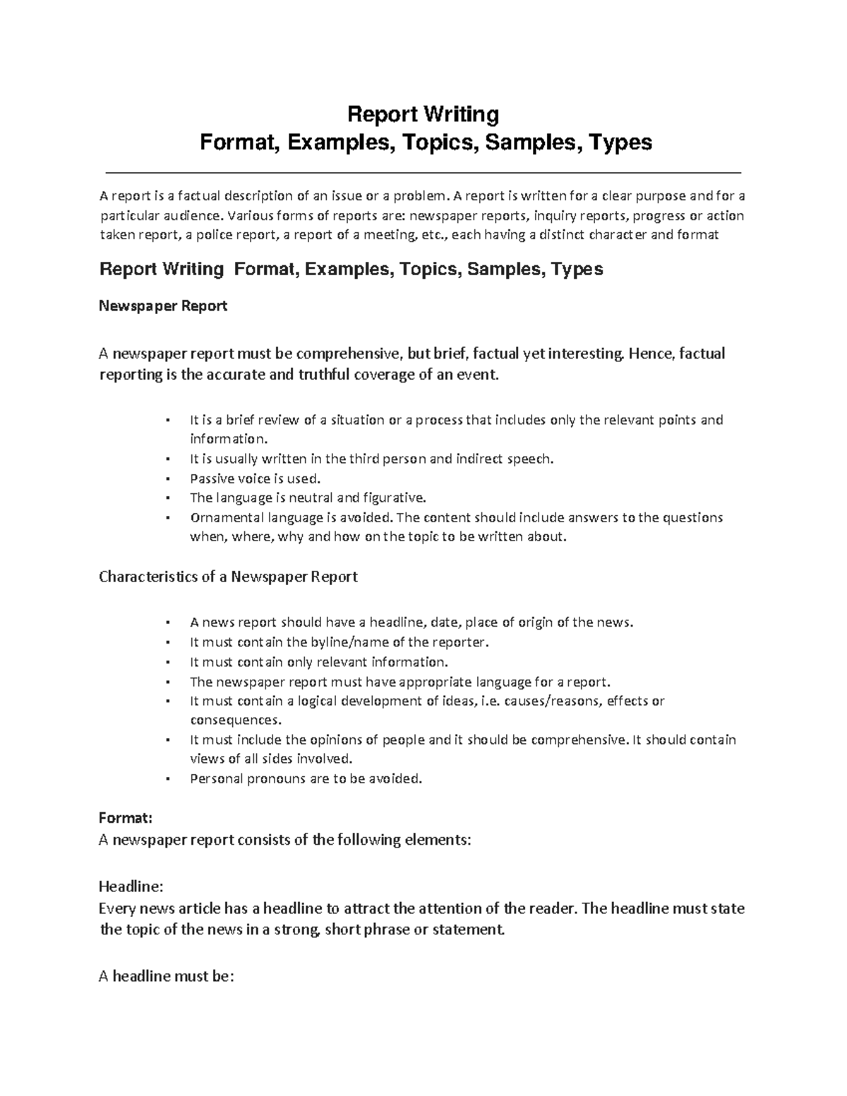Report Writing: Format, Examples, and Types for Exam Prep - Studocu