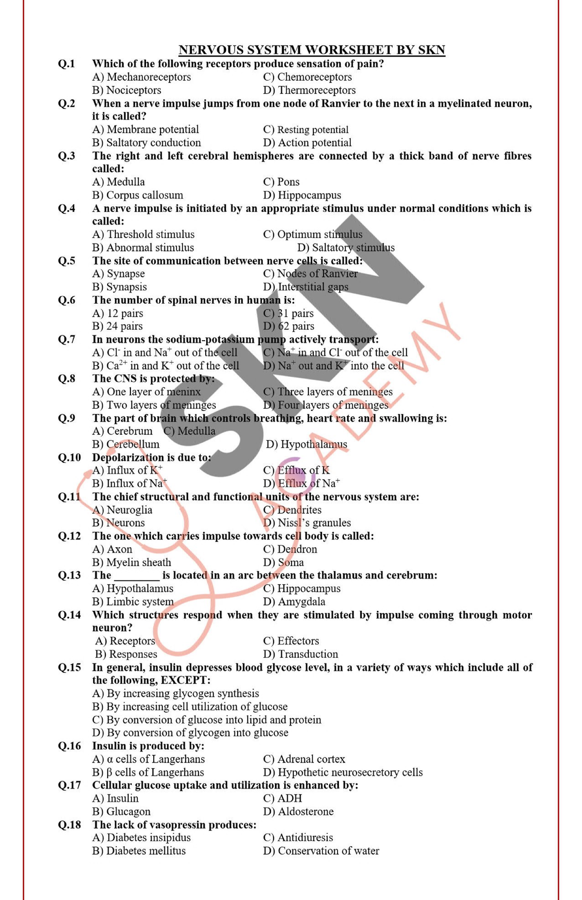 Coordination and Control: Nervous & Chemical Coordination MCQs ...