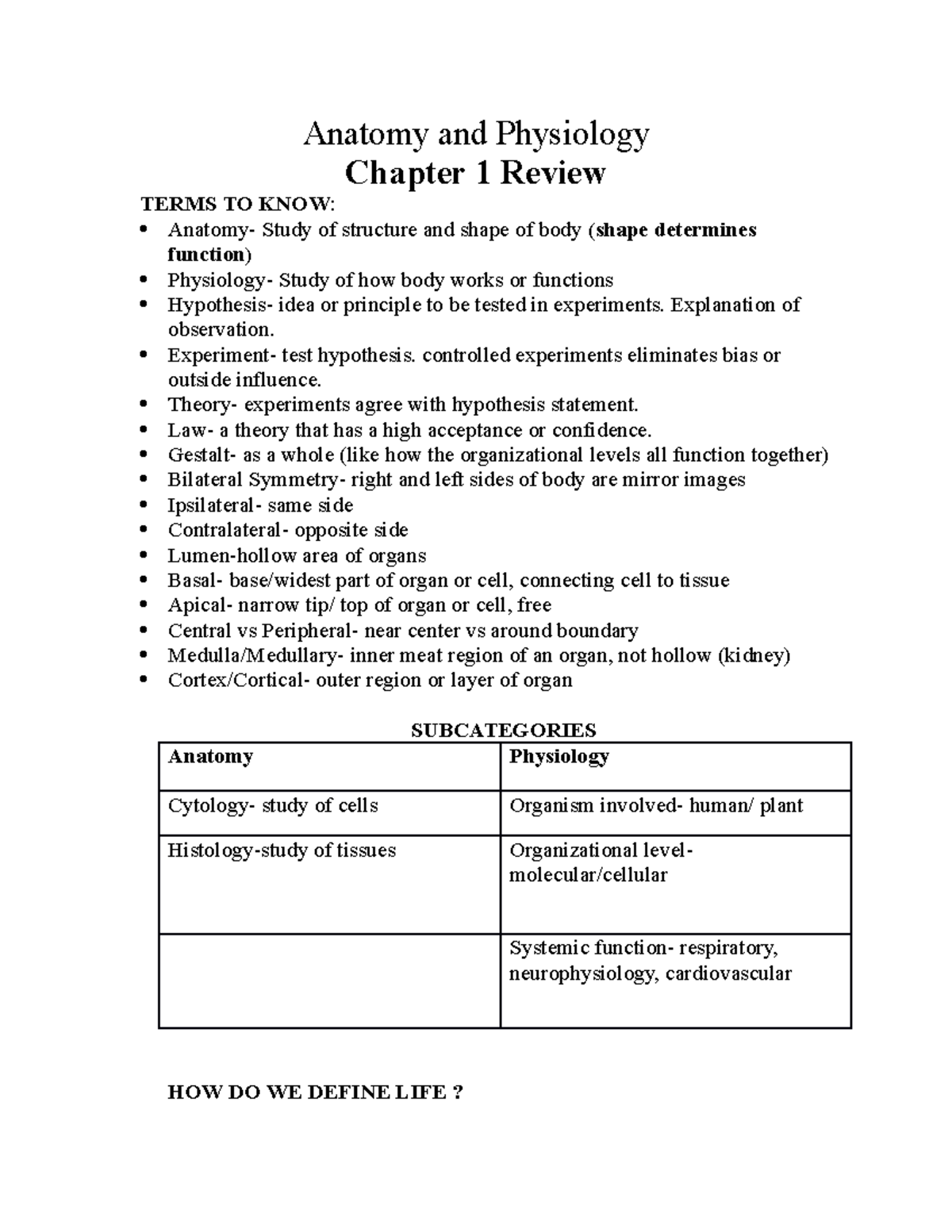 A&P Chapter 1 Study Guide: Basics of Anatomy and Physiology - Studocu