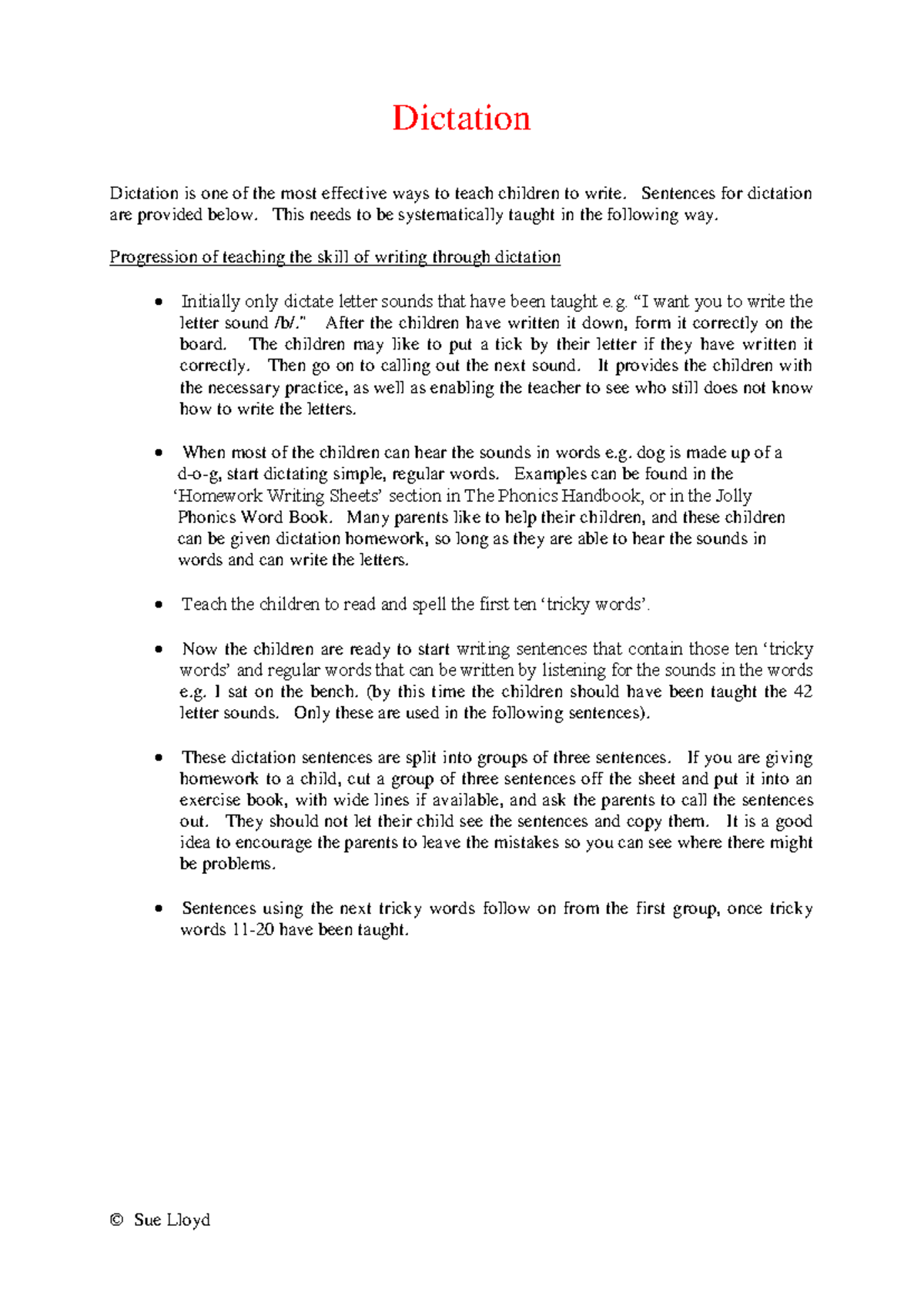F - Dictation Sentences for Teaching Writing Skills - Studocu