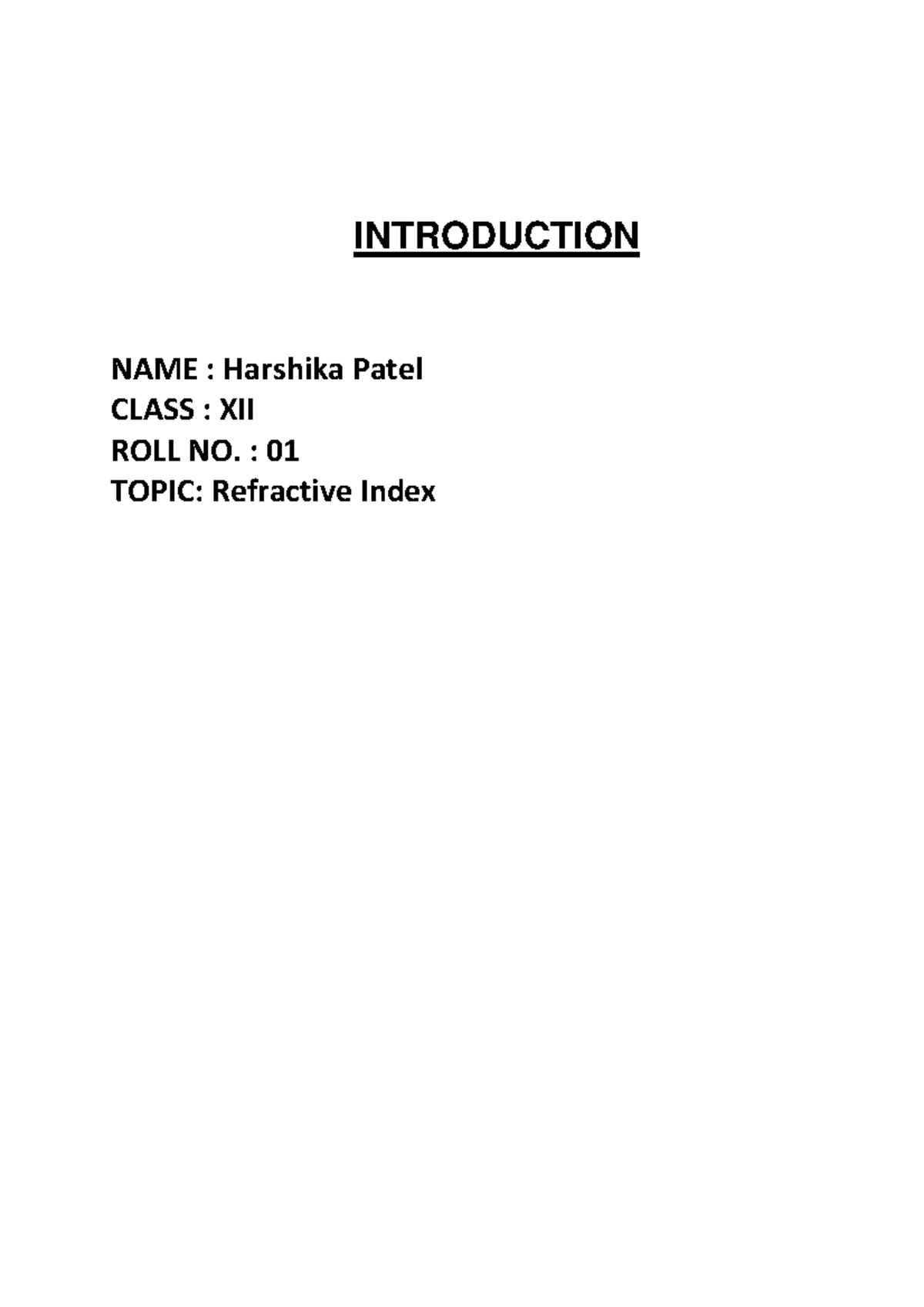 practical file physics - INTRODUCTION NAME : Harshika Patel CLASS : XII ...