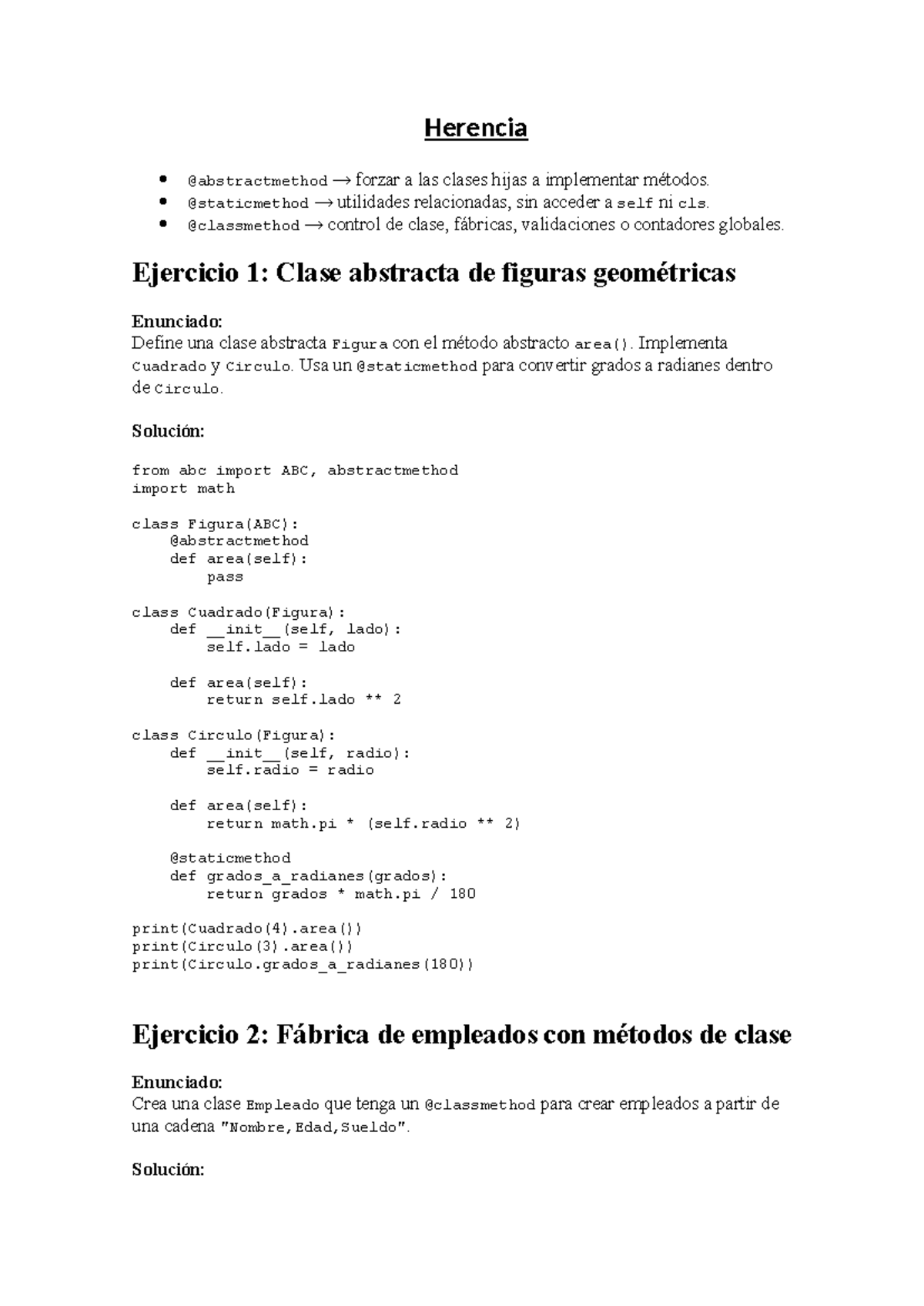Ejercicios Resueltos POO: Herencia y Polimorfismo en Python - Studocu