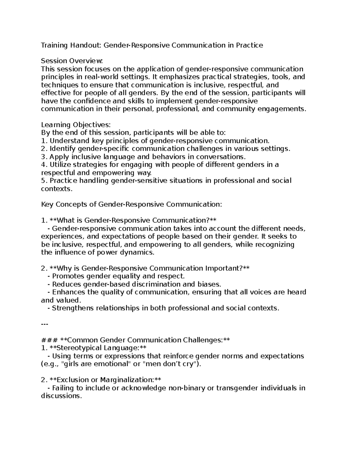 GAD Training Handout - Training Handout: Gender-Responsive ...