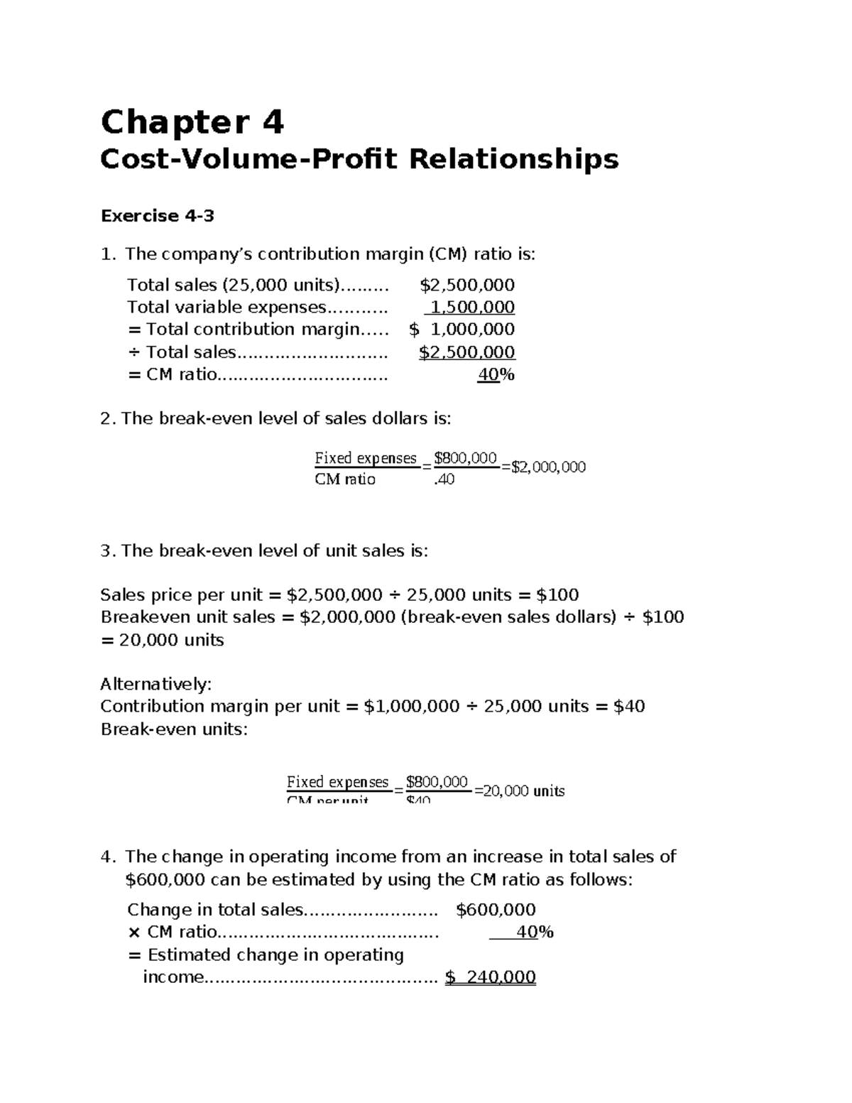 Garrison 13ce SM Ch04 Final Exam: Contribution Margin Analysis - Studocu