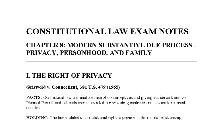 Constitutional Law Exam Notes (CLAUDE 8): Modern Substantive Due ...