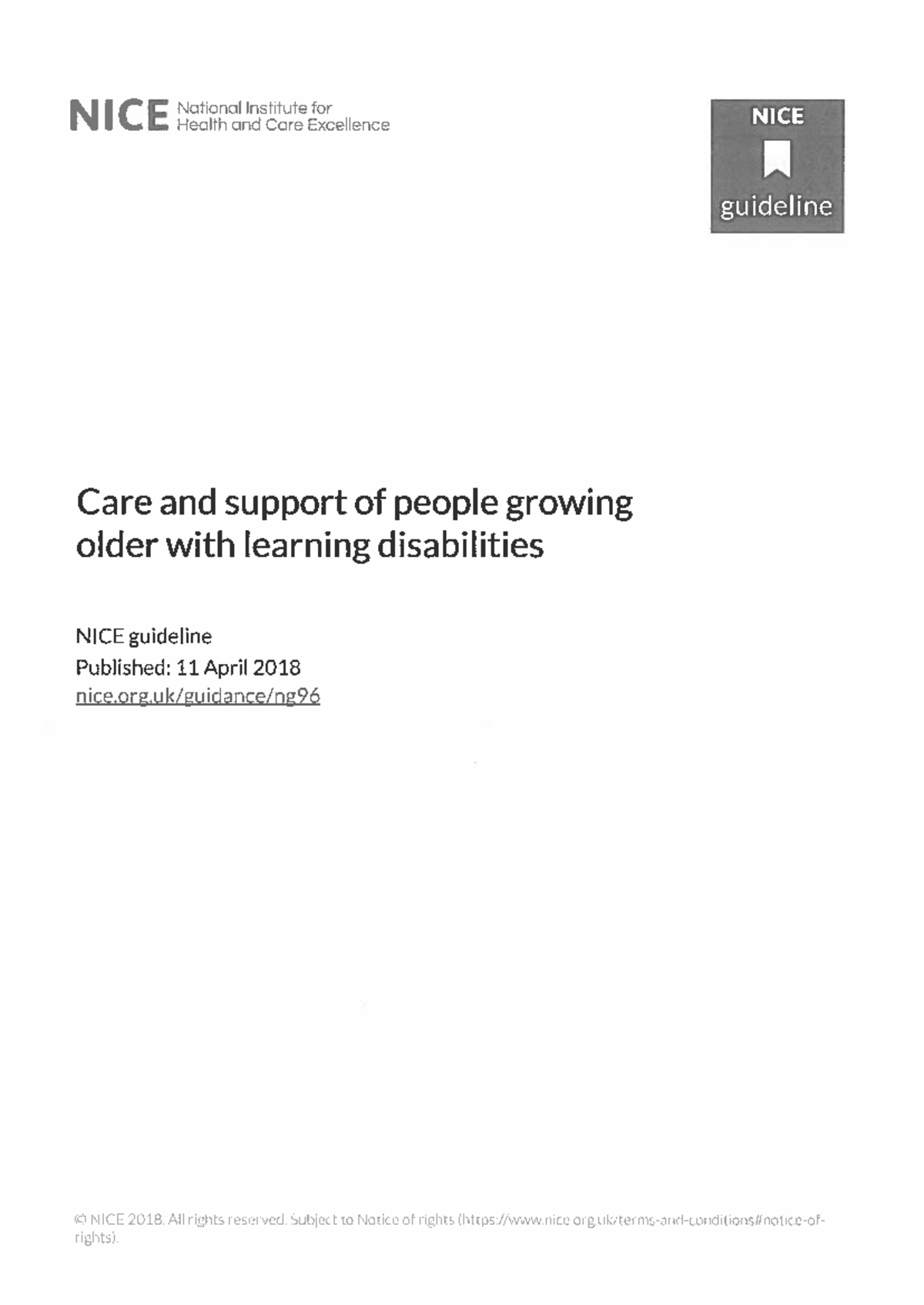 NICE Guideline NG96: Care & Support for Older Adults with LD (2018 ...