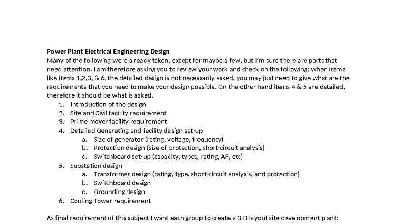 Power Plant Electrical Engineering Design Project Guidelines 3 - Studocu