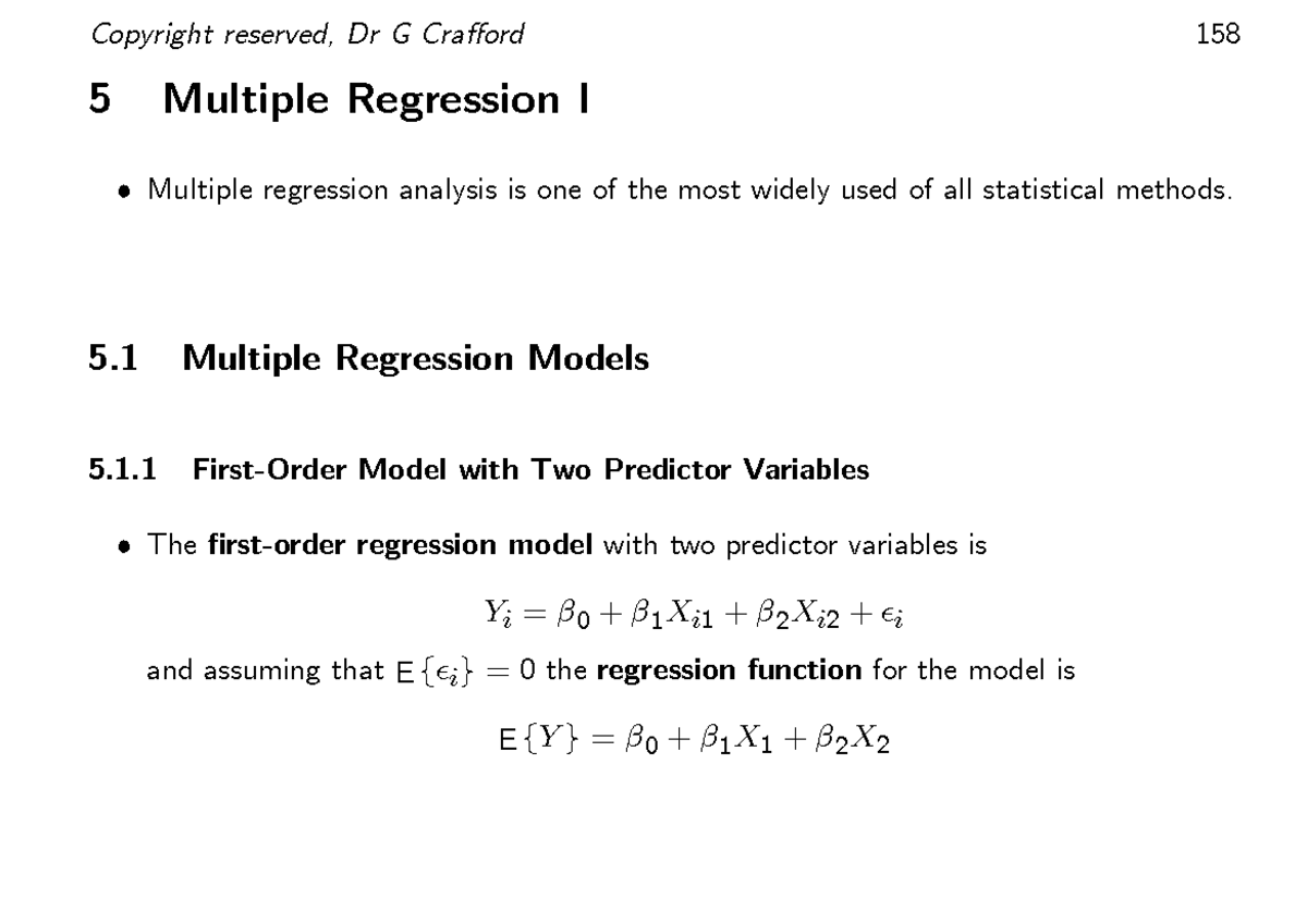 Multiple Regression Analysis - Chapter 5 (Dr G 5 158) - Studocu