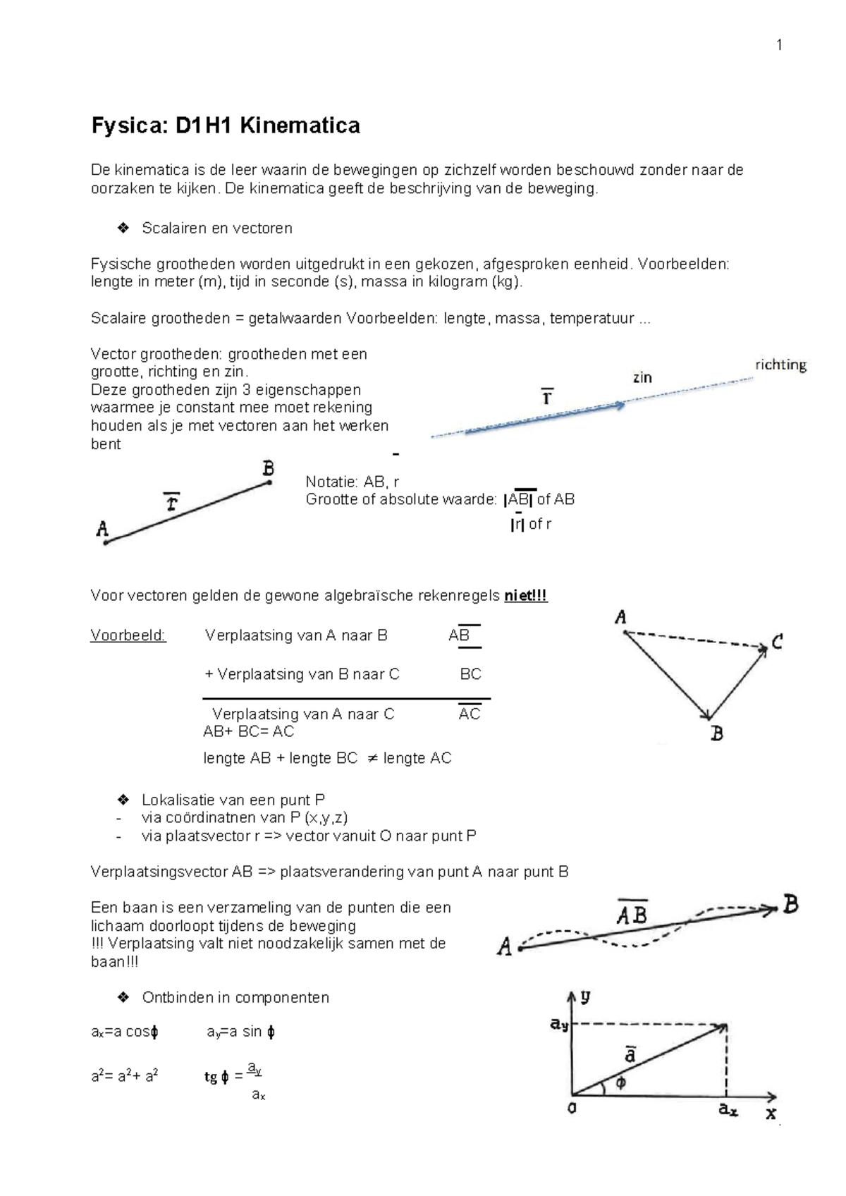 Fysica D1H1 - Kinematica: Beweging en Vectoren Uitleg - Studocu