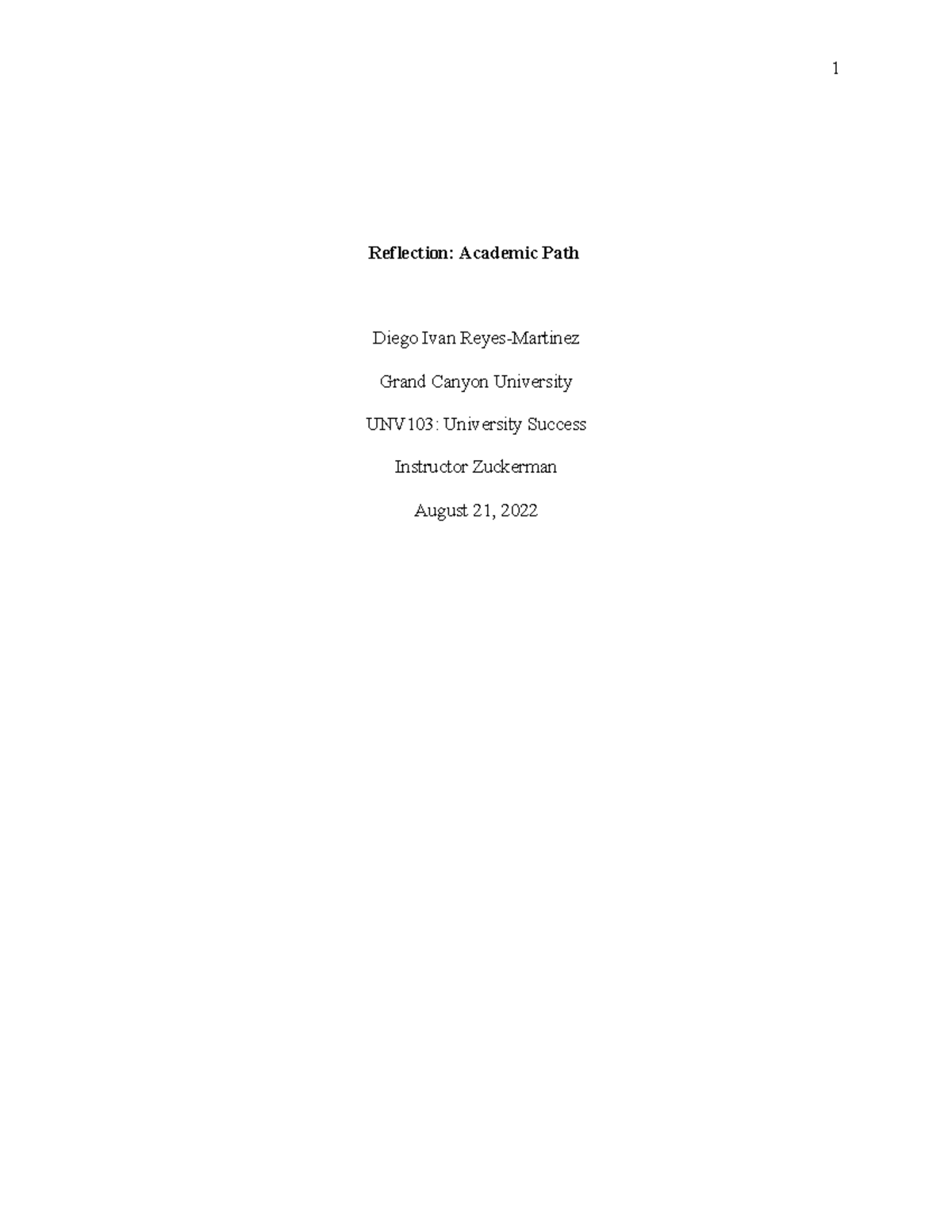 Academic Path Reflection template in APA 7th - Reflection: Academic ...