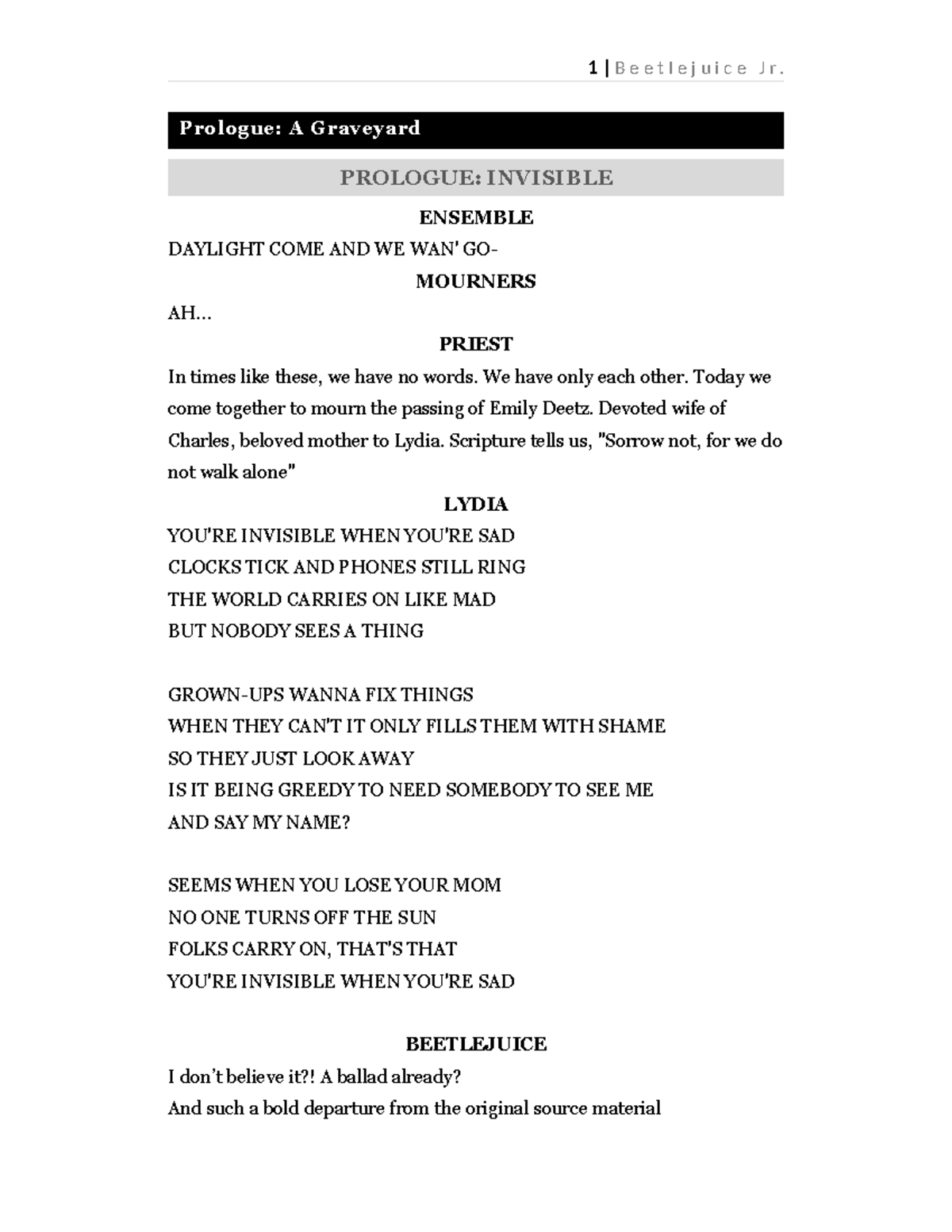 Beetlejuice Jr. Script: Prologue to the Final Showdown - Studocu