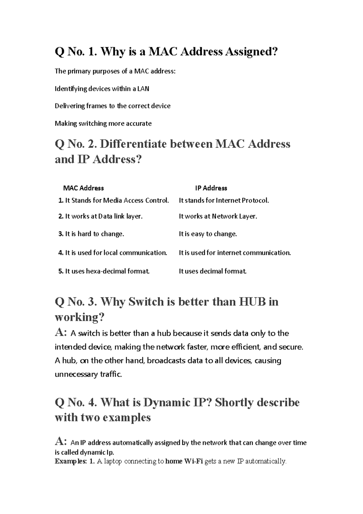Networking Concepts: MAC vs IP Address & Switches Explained - Studocu