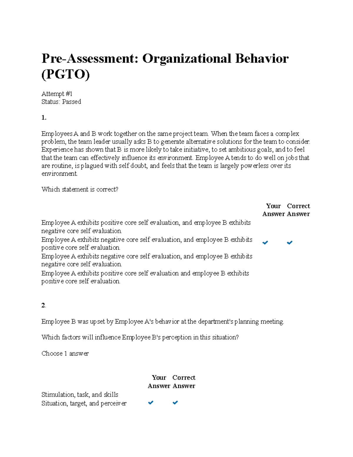 PGTO: Pre-Assessment on Organizational Behavior Concepts - Studocu