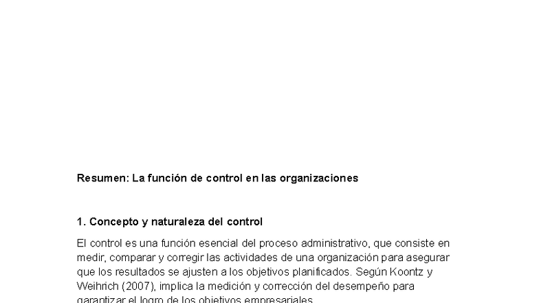 Resumen: La Función de Control en las Organizaciones - Conceptos Clave ...