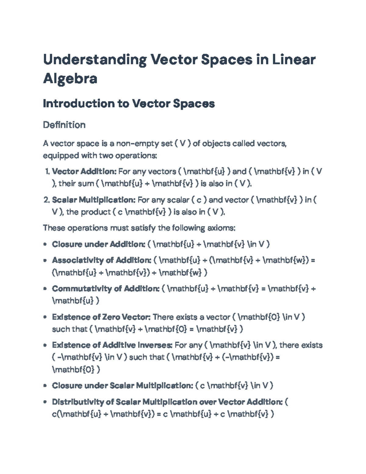 Understanding Vector Spaces in Linear Algebra: Properties & Examples - Understanding Vector ...