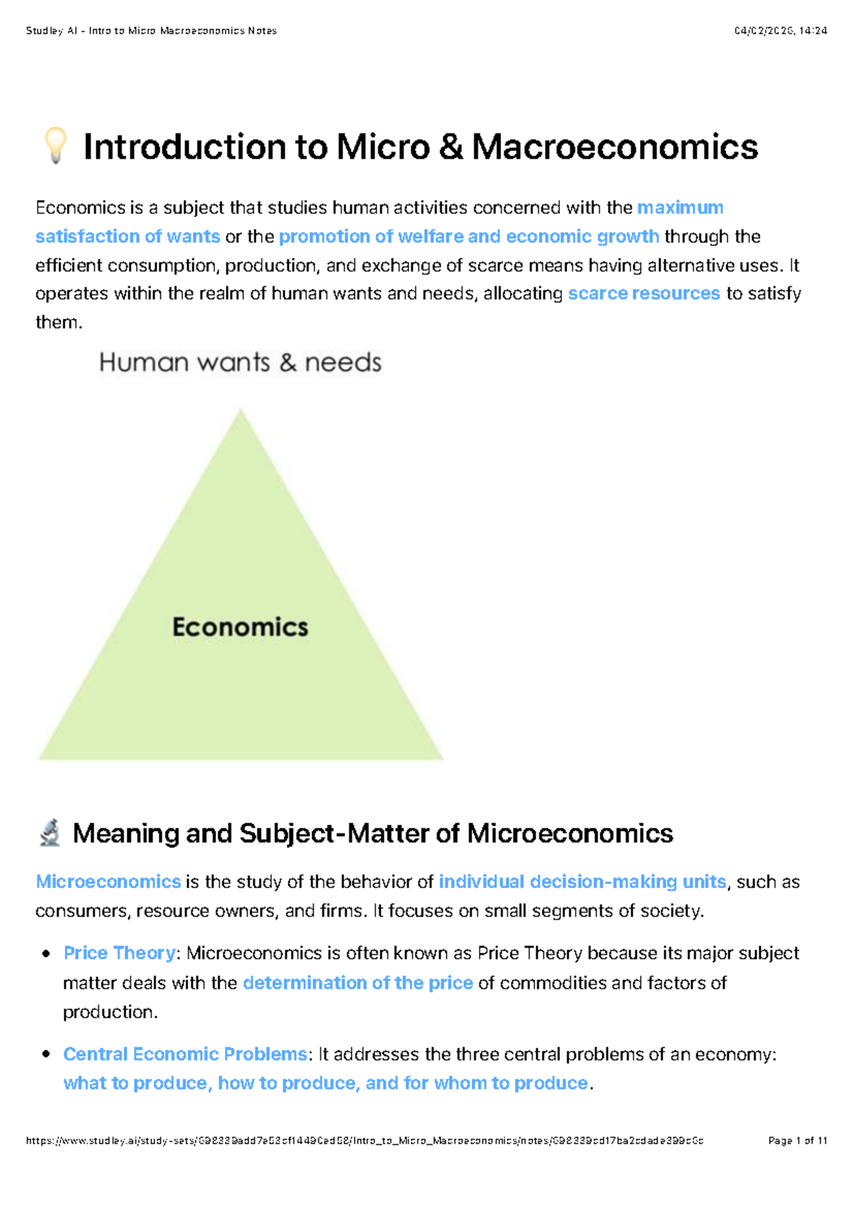 Studley AI - Micro & Macro Economics Notes Overview - Studocu