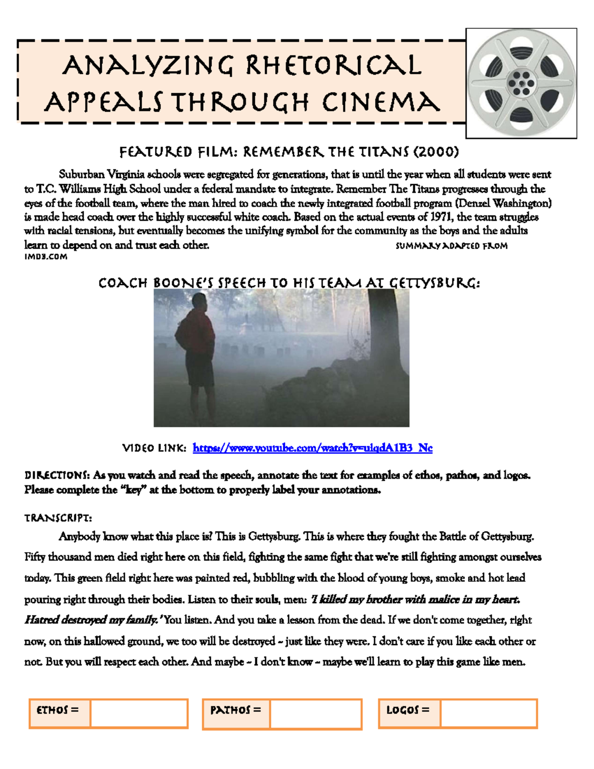 Analyzing Rhetorical Appeals in Cinema: Remember the Titans & More ...
