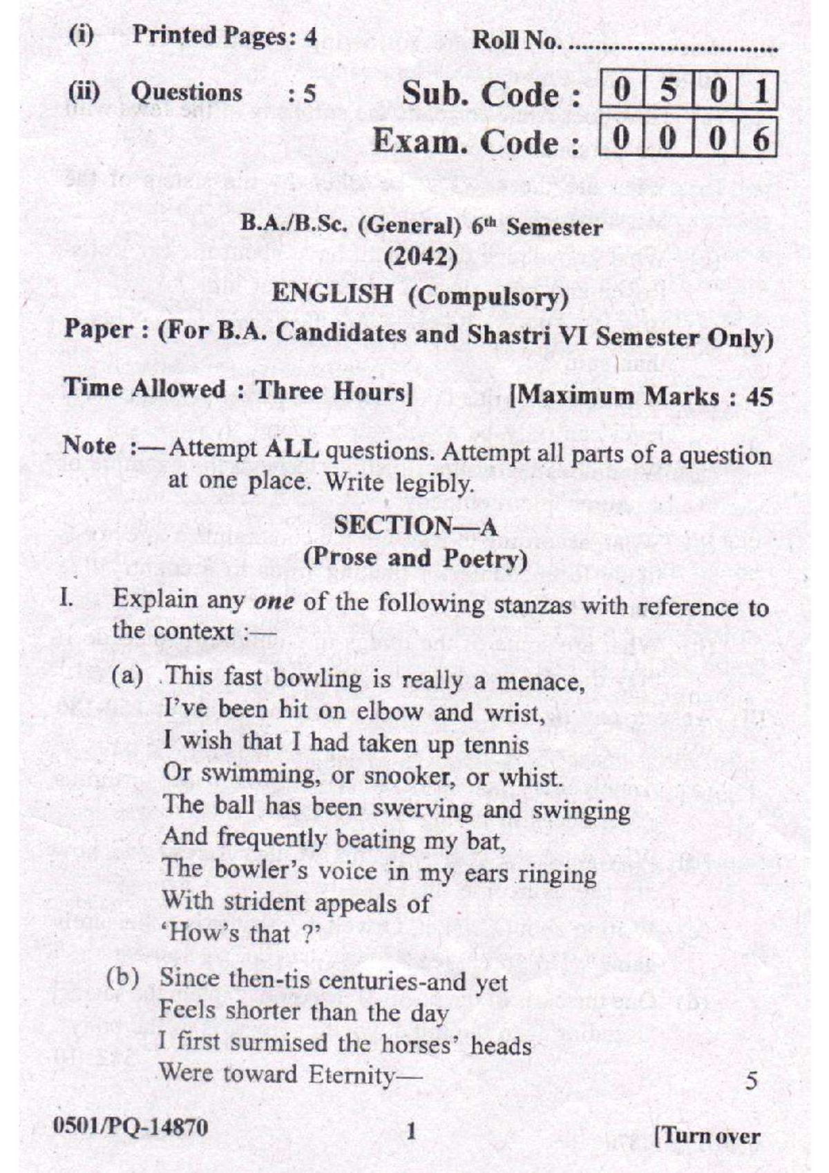 BA BSC 6th Sem - English Compulsory Exam Paper (2042) - Studocu