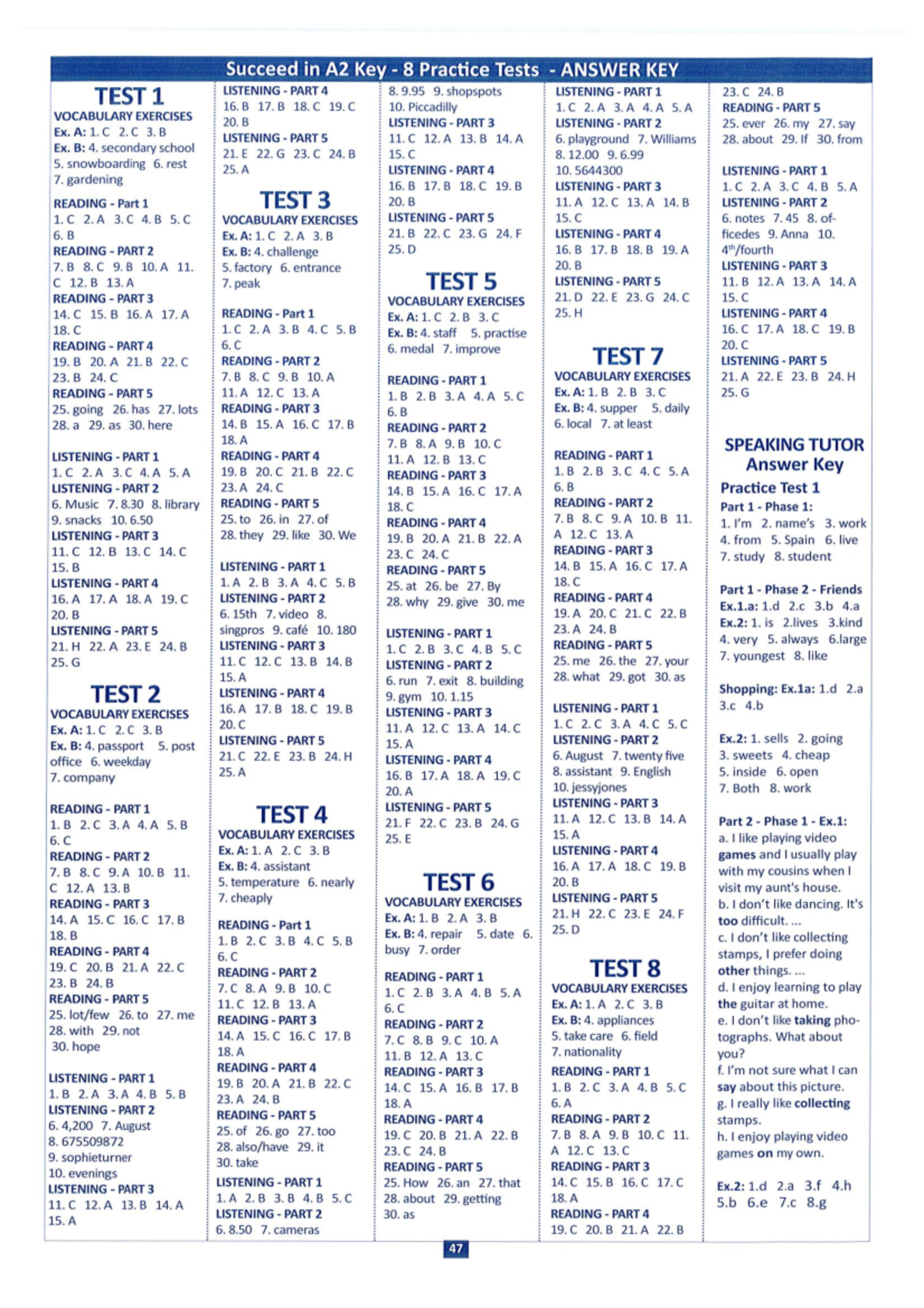 KET Practice Tests Answer Key: Listening & Reading Sections - Studocu