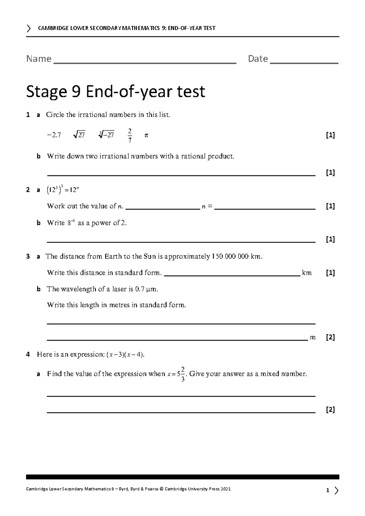 Stage 9 Maths 2nd Ed End-of-Year Test Review Notes - Studocu