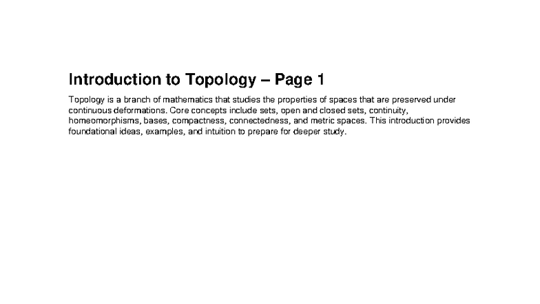 Introduction to Topology: Key Concepts and Foundations - Studocu