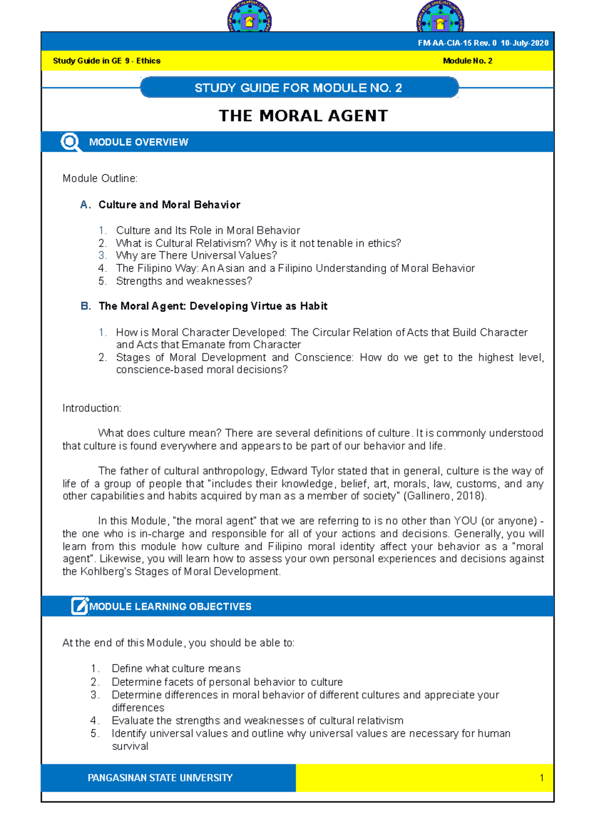 LMS GE-9-Ethics-SG-Module-2 - THE MORAL AGENT MODULE OVERVIEW Module ...