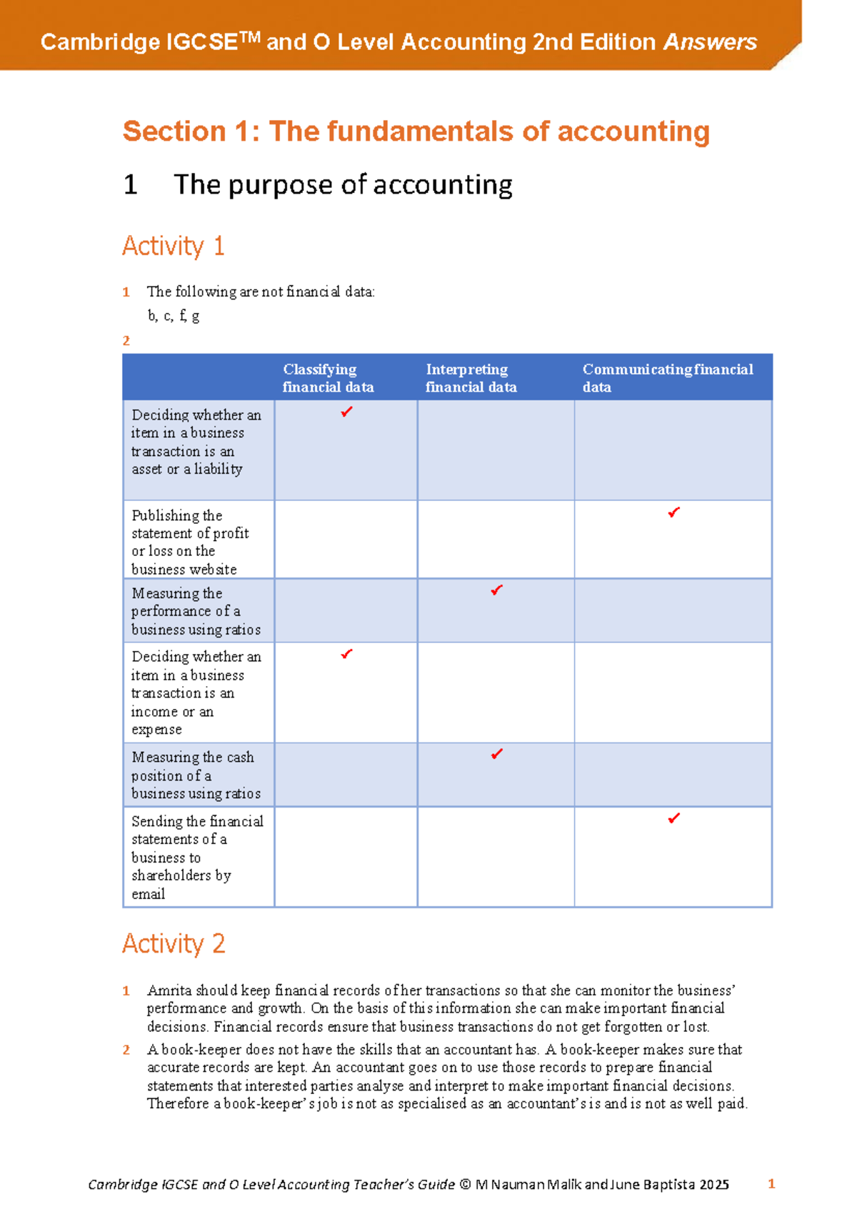Cambridge IGCSE & O Level Accounting 2nd Ed. Answers: Fundamentals ...