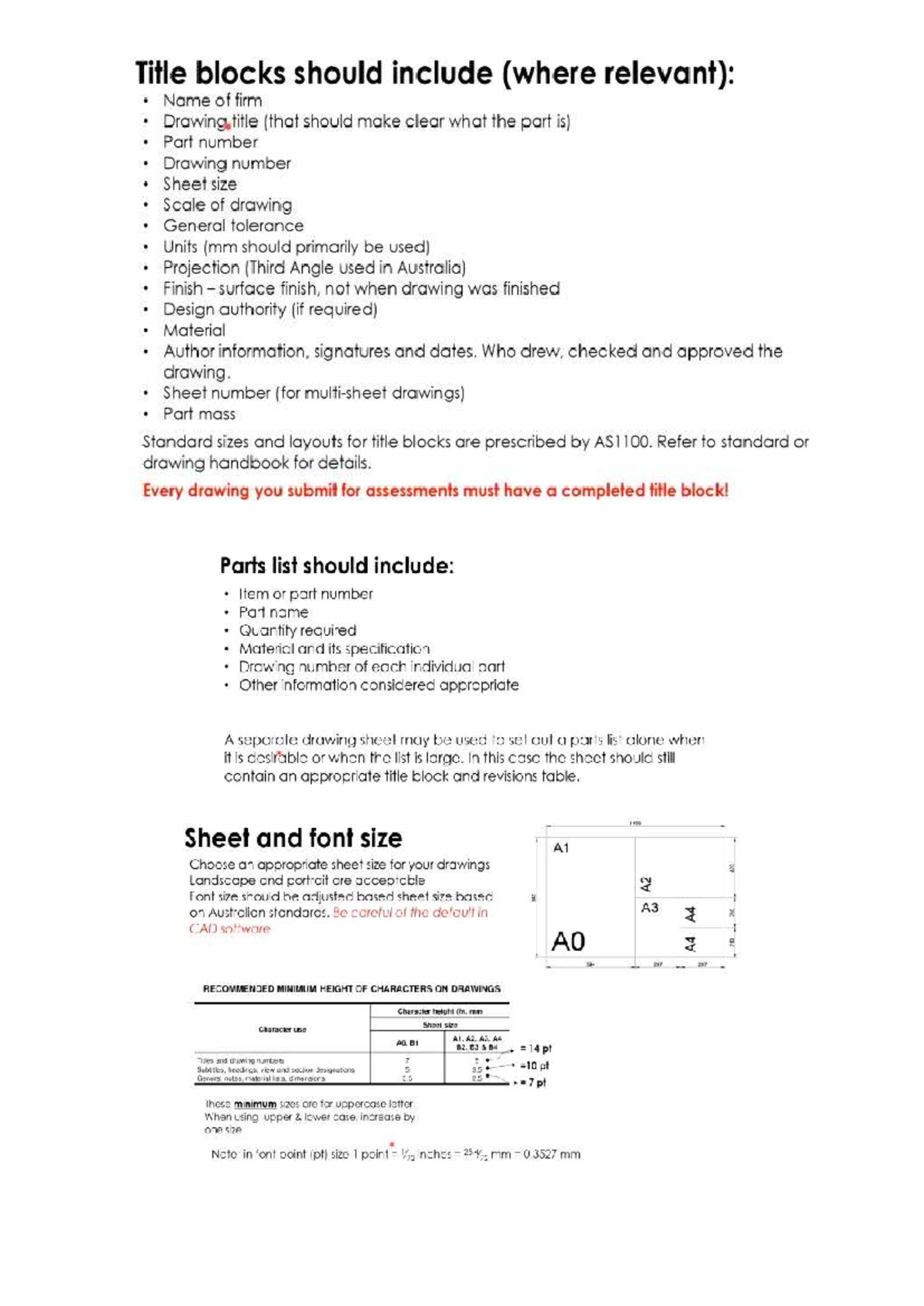 Drawing Notes for AS1100 Title Blocks and Parts Lists - Studocu