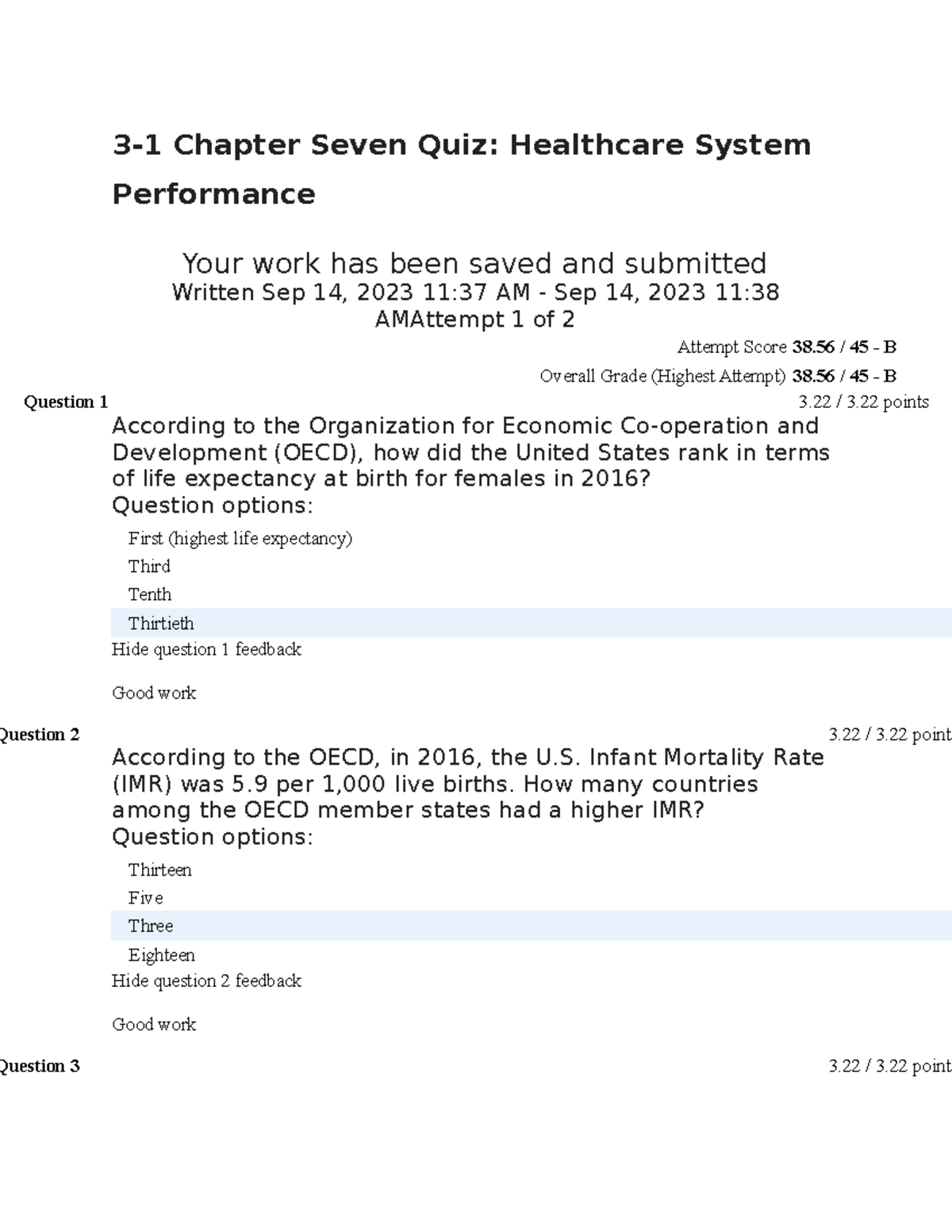 Module 3 quiz - ASSIGNMENT - 3-1 Chapter Seven Quiz: Healthcare System ...