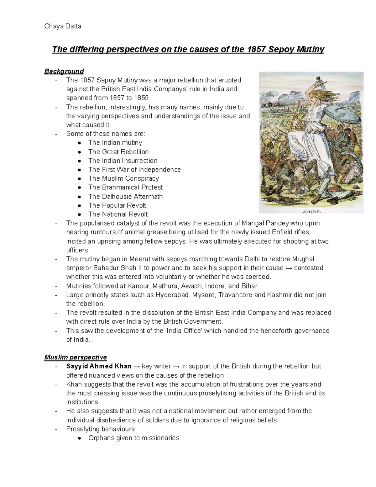 HIST 101: Presentation Outline on Perspectives of the 1857 Sepoy Mutiny ...