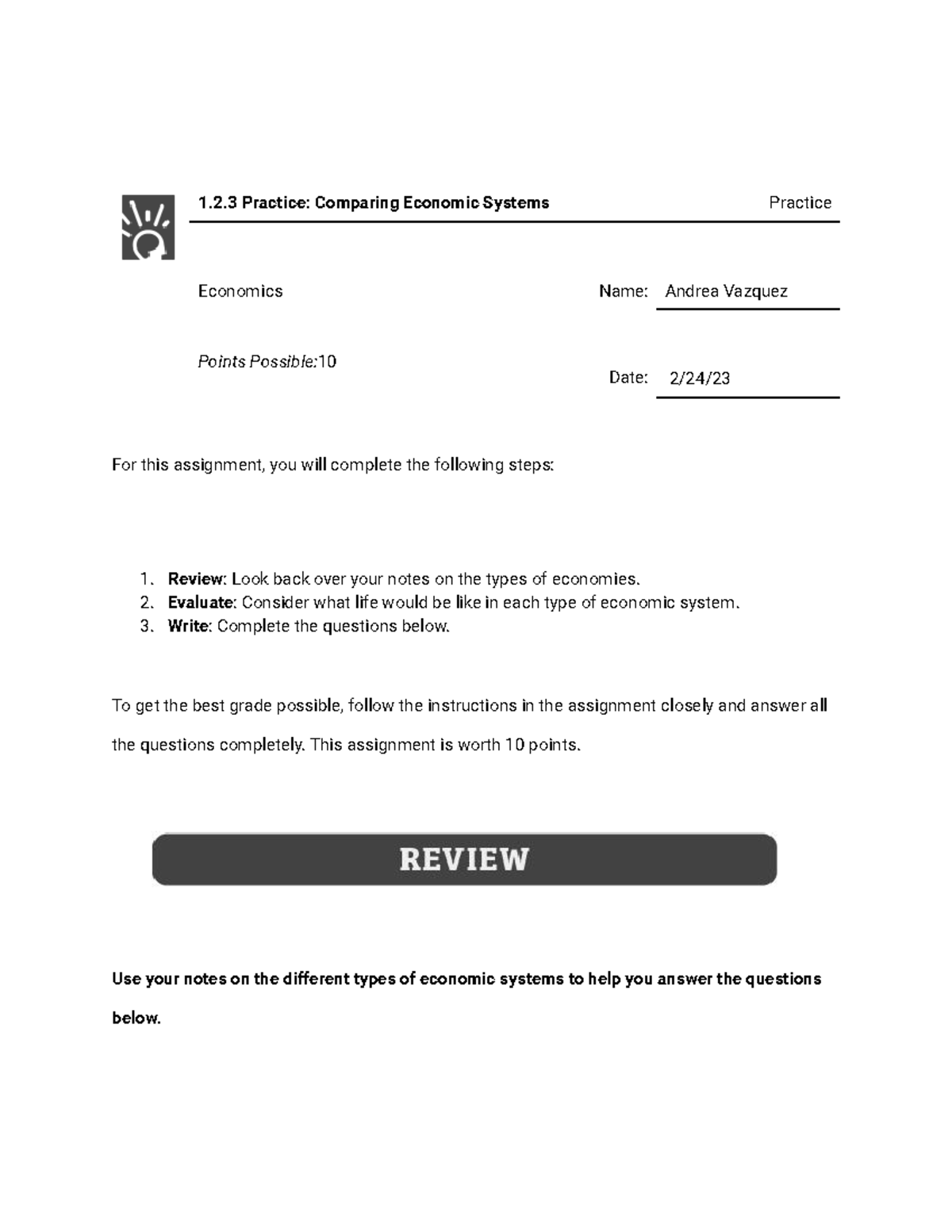 1.2.3 Practice Comparing Economic Systems - 1.2 Practice: Comparing ...