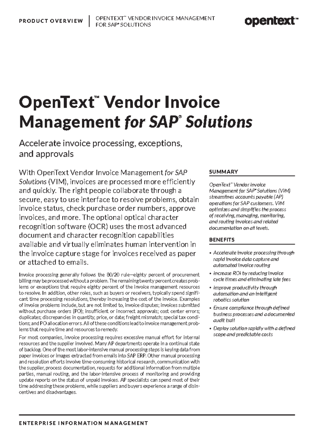 OpenText VIM for SAP Solutions: Streamlining Invoice Management - Studocu