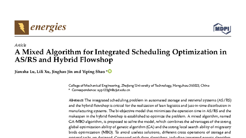 A Mixed Algorithm for Integrated Scheduling Optimization in ASRS and ...