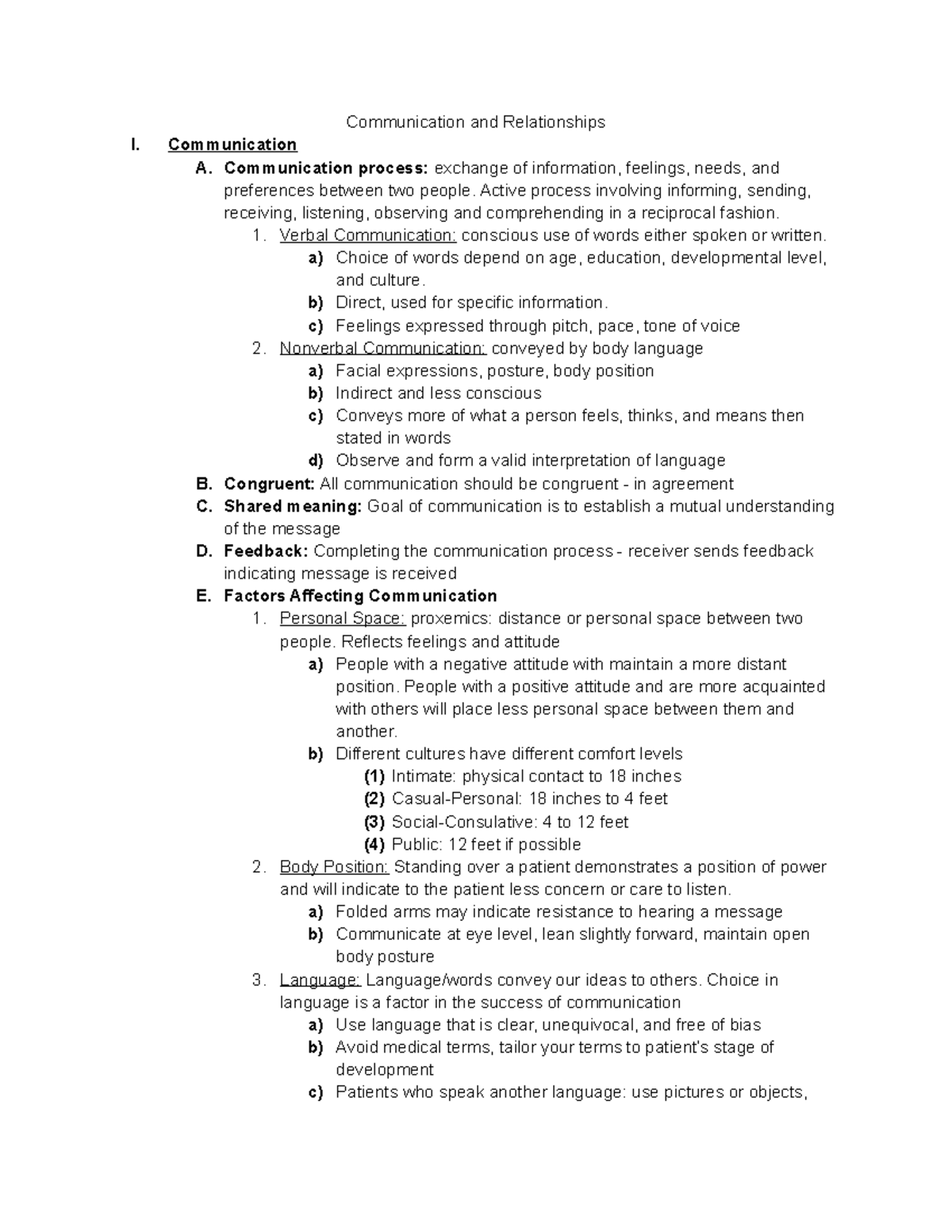 CH 6 - Fundamentals of Nursing Care: Communication & Relationships ...