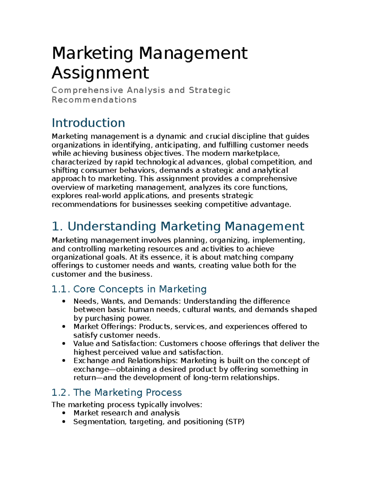 Marketing Management Assignment: Analysis & Strategic Insights - Studocu