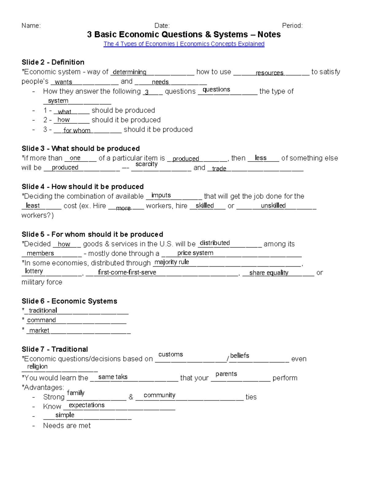 3 Basic Economic Questions & Systems Notes (ECO 101) - Studocu