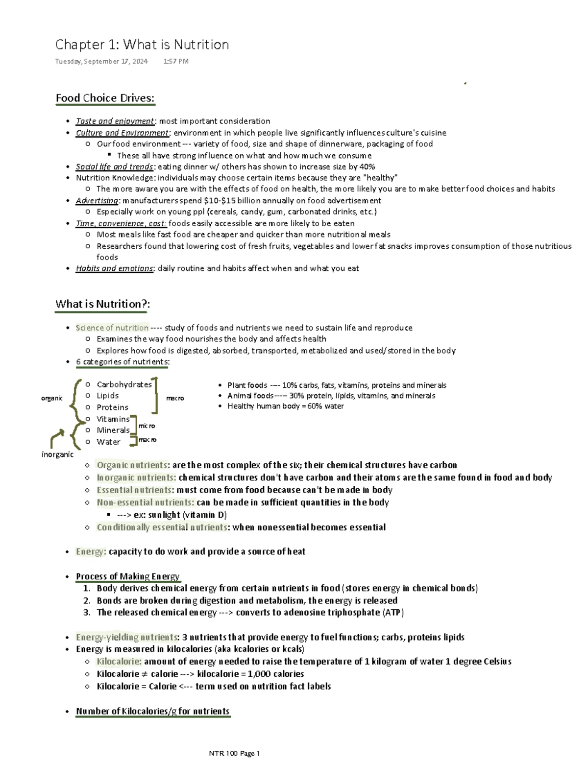 NTR 100 Introduction to Nutrition Chapter 3 Notes - Digestion ...