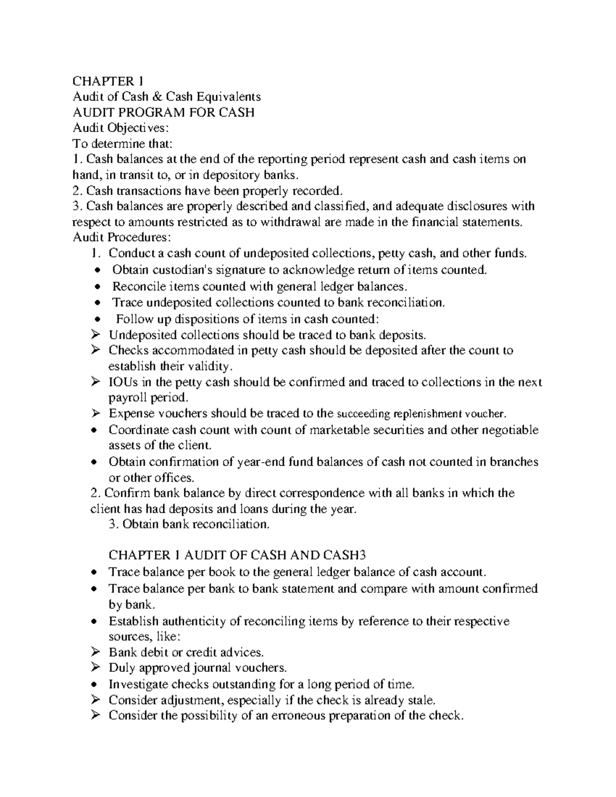 Audit Program & Procedures for Cash - QA Audit 2018 - Studocu