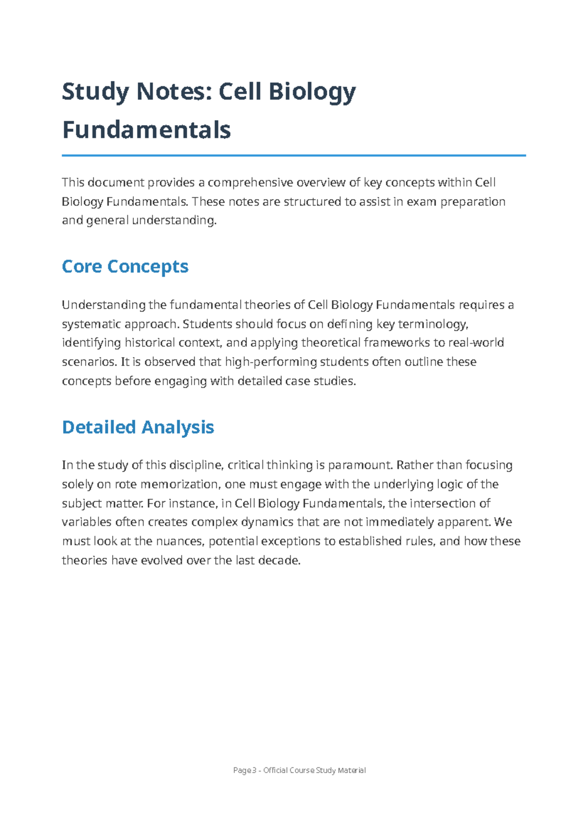 Cell Biology Fundamentals Study Notes for Exam Prep - Studocu